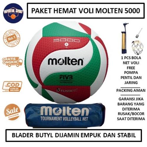 Jual PAKET KOMPLIT BOLA VOLLY MOLTEN 5000 - BOLA VOLLEY VOLI DEWASA ...