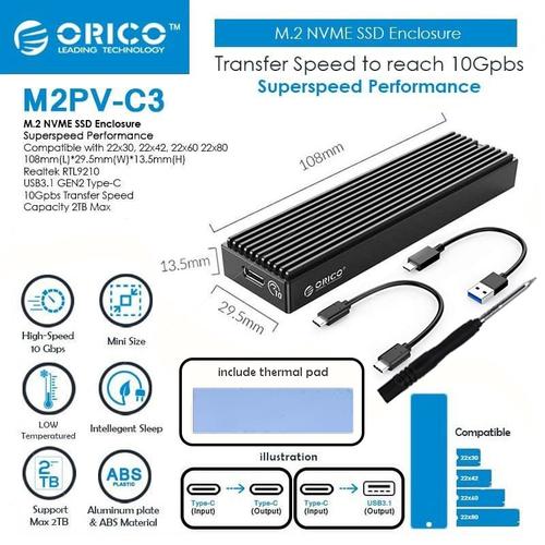 Jual USB 3.1 to M.2 NVME SSD Enclosure - Casing M2 NVME Type C 3.1 ...