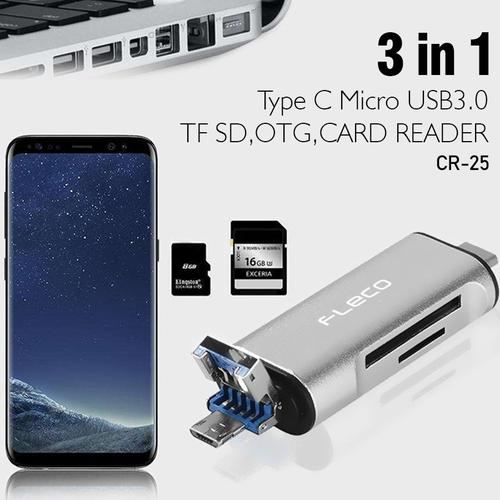 Jual Smart Card Reader 3.0 Micro USB Type C Slot Card TF SD OTG 3 in 1 ...