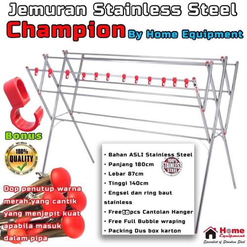 Promo Jemuran Baju Stainless Steel CHAMPION 9 Palang Kaki Holo Bulat ...
