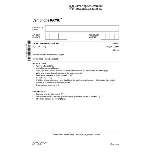 Jual IGCSE English 0500 2022 May/Jun past papers and mark schemes ...