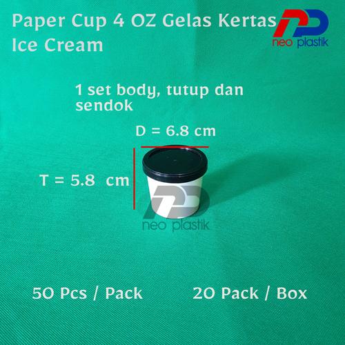 Jual Paper Cup 4 Oz 50pcs Gelas Kertas Eskrim ( Body, Tutup + Sendok ...