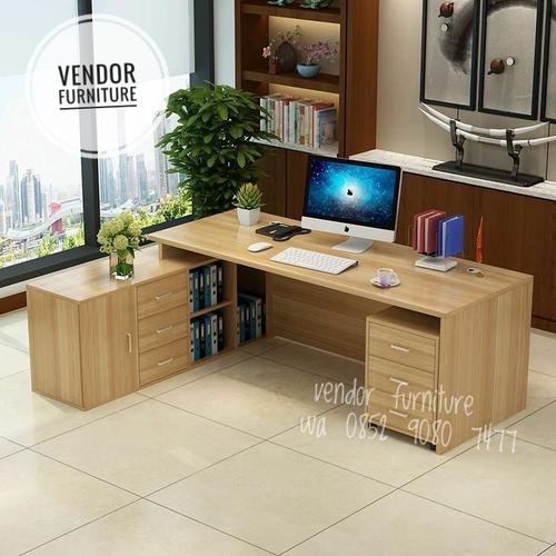 Jual Meja Kerja Direktur L'shape Minimalis HPL Desk Office Table ...