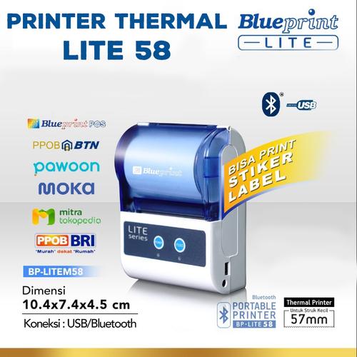 Jual PRINTER THERMAL PORTABLE BLUEPRINT LITE58 BLUETOOTH LABEL BARCODE ...