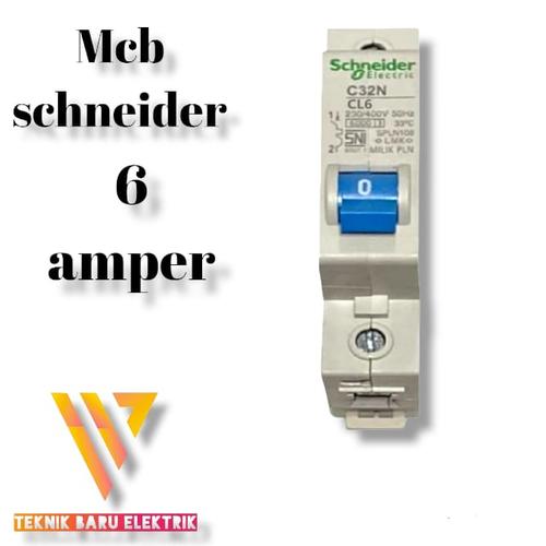 Jual MCB 6A SCHNEIDER 1PHASE ORIGINAL BIRU PLN C32N CL6 6 AMPERE 1300 ...
