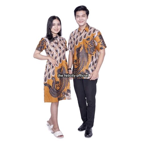 Jual Batik Couple Dress Dan Kemeja Motif Merak kuning Hem Pria Wanita ...