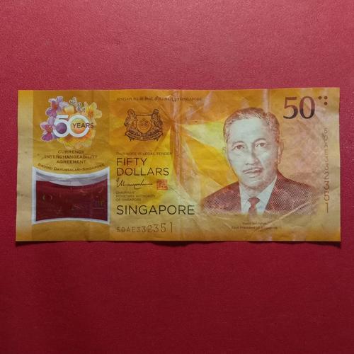 Jual uang polymer Singapura 50 Dollar commemorative 50 Year of Curency ...