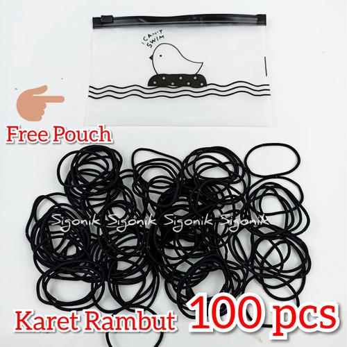 Promo 100 pcs Karet Ikat Rambut Elastis Korea Hitam Polos Aksesoris ...