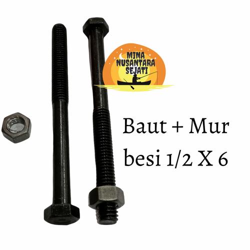 Jual Baut mur besi hitam Unc 1/2"(M12 ) X 6 " - Kunci 19 - Jakarta ...