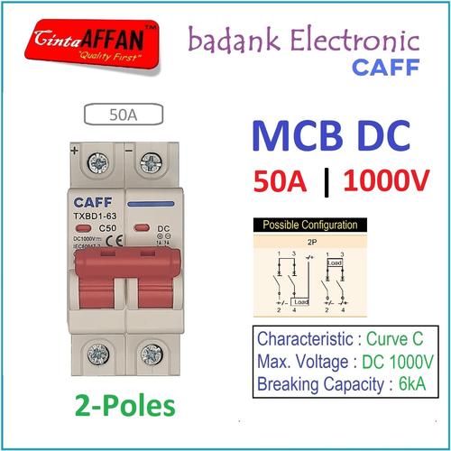 Jual CAFF MCB DC 2P 1000V C50 50A Circuit Breaker Solar PV Panel Surya ...