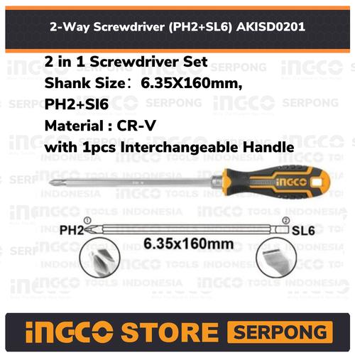 Jual 2-Way Screwdriver (PH2+SL6) INGCO AKISD0201 Obeng Arah Plus-Min ...