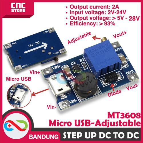 Jual [CNC] MT3608 ADJUSTABLE STEP UP BOOST DC MICRO USB 2A 2V-24V TO 5V-28V - Kota Bandung - CNC ...
