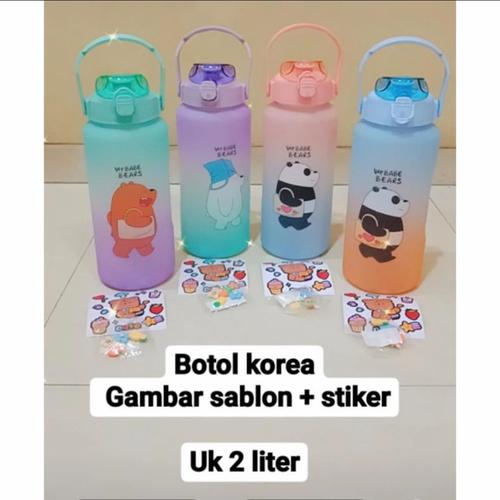 Jual Botol minum gambar uk 2 liter pake stiker - botol viral korea ...