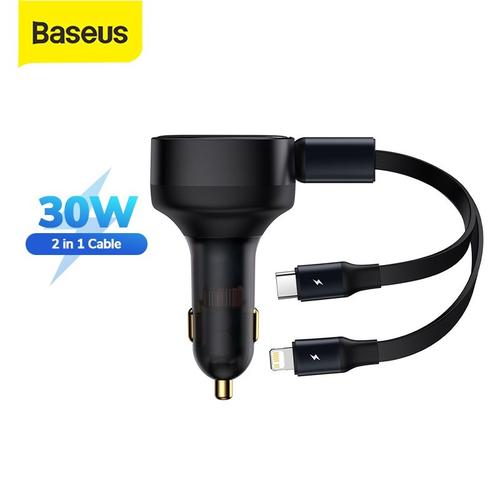 Promo BASEUS CAR CHARGER MOBIL 30W 2IN1 BUILT IN TYPE-C IPHONE FAST ...