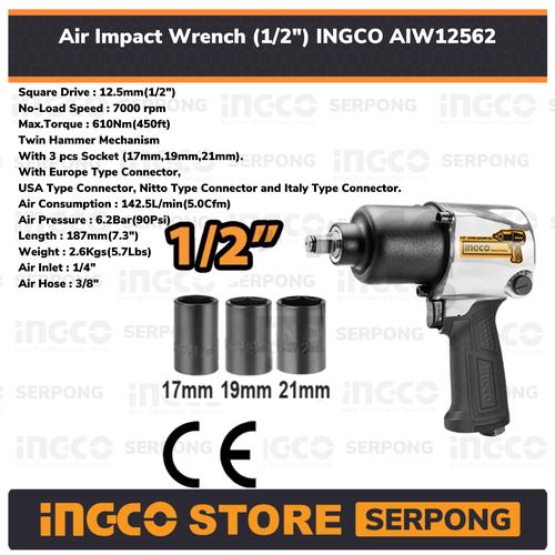 Jual Air Impact Wrench (1/2") INGCO AIW12562 Sok Socket Buka Baut ...