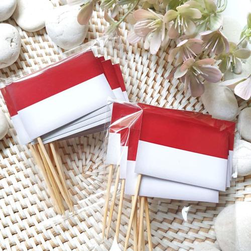 Jual isi 10 tusukan cake topper hiasan kue tema bendera merah putih HUT ...