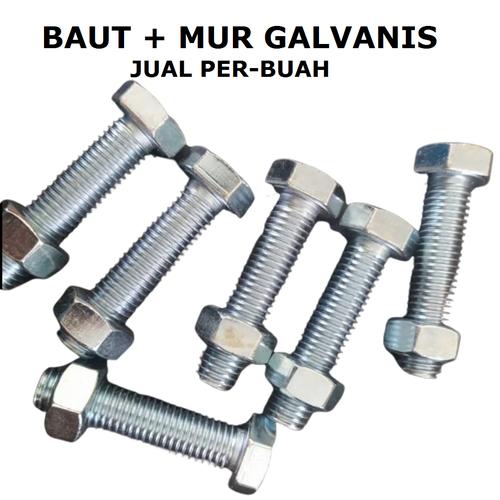 Jual Perbuah Hex Bolt Nut m 14 Panjang 7 cm Baut Putih Galvanis 70 mm ...