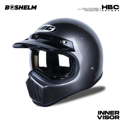 Jual Helm Cakil HBC Inner Visor GREY GLOSSY Helm Retro Helm Full Face ...