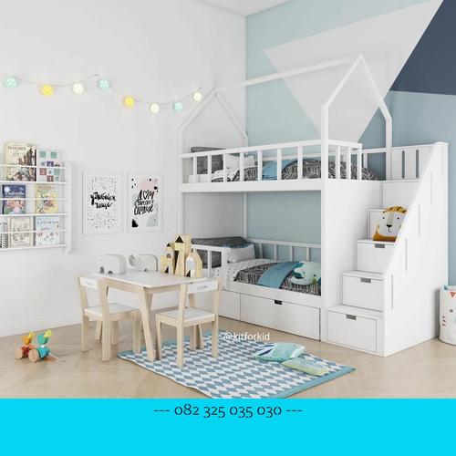 Jual Bed House Anak Tingkat 2 Lemari Laci, Bunk Bed Anak Bentuk Rumah ...