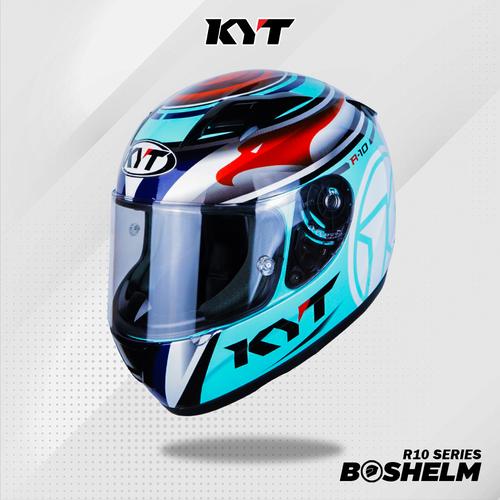Jual KYT R10 #1 AQUA BLUE RED Helm Full Face SNI - STANDARD, M - Kota ...