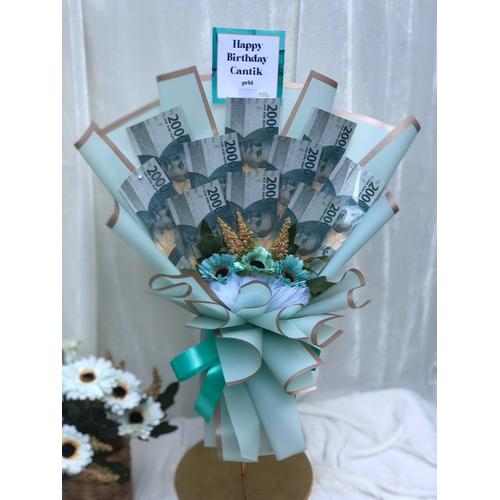 Jual Buket uang asli 2000 10 lembar warna hijau / pink gratis kartu ...