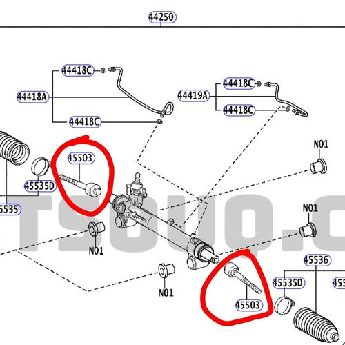 Jual Toyota Genuine Parts Rack end / Long Tie Rod Toyota HiAce Premio ...