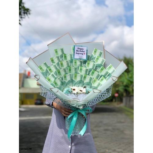 Jual Buket uang asli 2000 10 lembar warna hijau gratis kartu ucapan ...