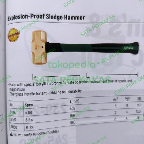 Jual Palu Anti Percikan Api 31166 Explosion Proof Sledge Hammer 4 Lbs ...