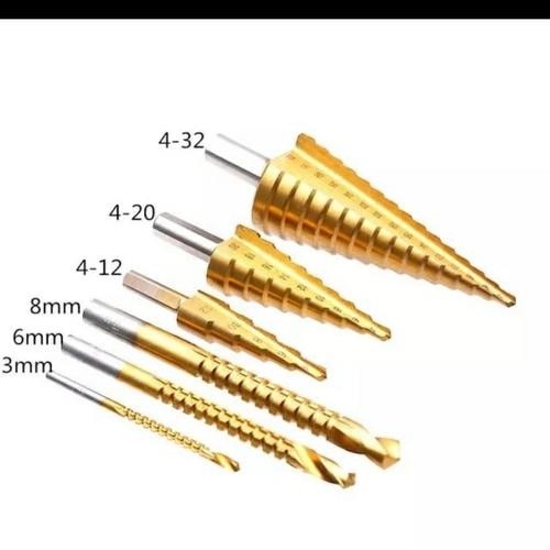 Jual mata bor pagoda titanium multi step cone drill hss coating - 3 pcs ...
