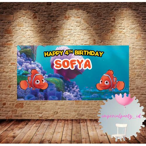 Jual Custom Backdrop Banner Spanduk Happy Birthday Finding Nemo - 1x1 m ...