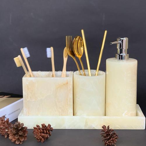 Jual Tempat Sabun Cair Marmer Onyx ONE SET SOAP DISPENSER ONYX Bathroom set - DARK GREY - Kab ...