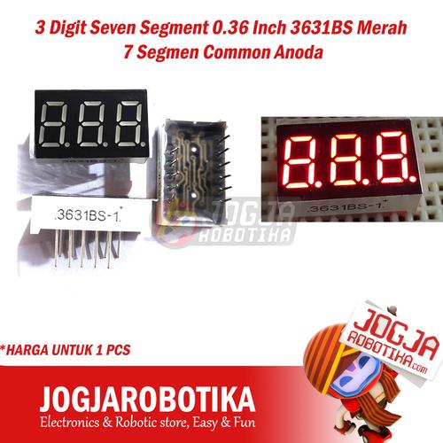 Jual 3 Digit Seven Segment 0.36 Inch 3631BS Merah 7 Segmen Common Anoda ...