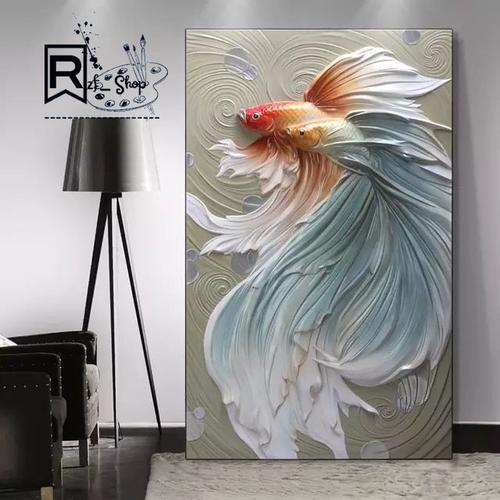 Jual Lukisan cat tebal ikan tektur dekor dinding modern kanvas ...
