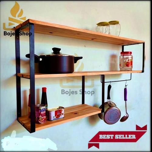 Jual rak kitchen set gantung dinding dapur rak ambalan kayu bumbu dapur ...