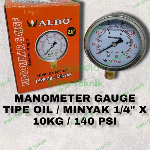 Jual MANOMETER PRESSURE GAUGE ALDO 10 BAR 140 PSI PENGUKUR TEKANAN 2.5 ...