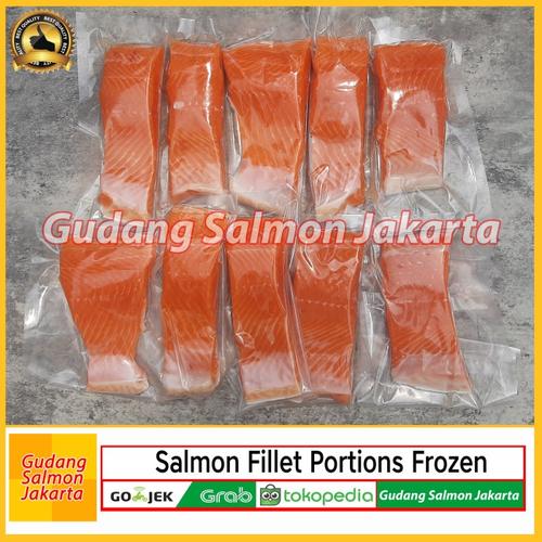 Jual Salmon Fillet Portions Frozen 1 kg Cut @200 gr (5 ptg) Premium ...