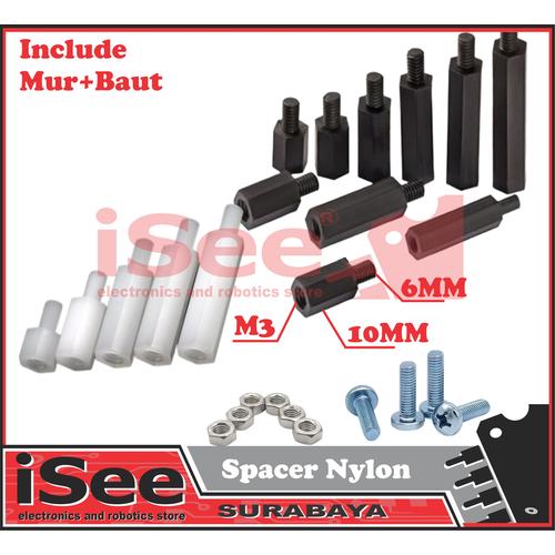 Jual Spacer nylon 1 Cm 1cm 10mm 10 mm plastic Male Female + Mur Baut M3 ...