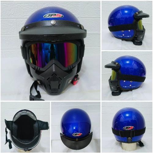 Jual Helm Motor Retro JPS Kirei White + Goggle Mask SNI Original - Biru ...