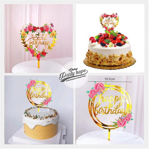 Jual Cake Topper hbd Bunga / Hiasan Kue Acrylic HBD Bunga / toper kue ...