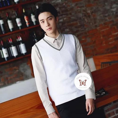 Jual Rompi Pria Rajut Premium VNeck Varian List Putih-B211 - Putih, S ...