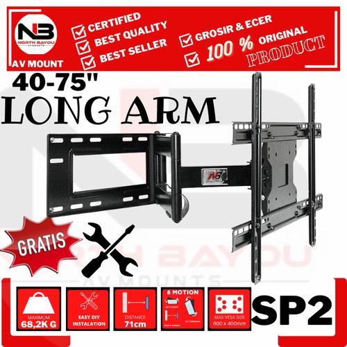 Jual NB SP2 Long Arm Wall Mount Bracket TV 40 s/d 75 Inch Six Motion ...