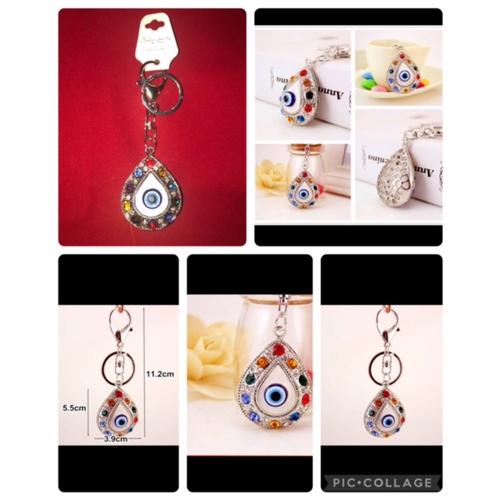 Jual Crystal Blue Evil Eye Tear Drop Keychain Key Ring with Rhinestones ...