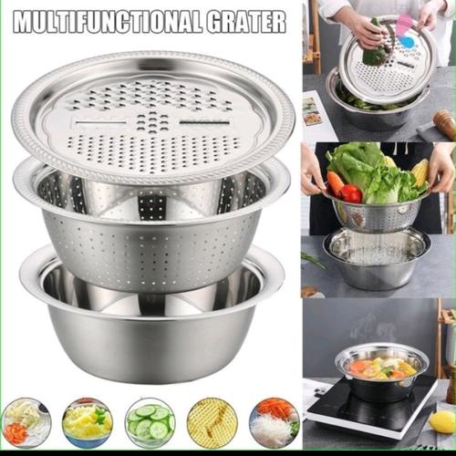 Jual Baskom Stainless 1 Set Dengan Saringan dan berbagai Macam Parutan ...