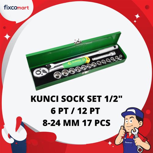 Promo TEKIRO Kunci Socket Set 1/2" inch 6 PT /12 PT 8 ~ 24 mm + Gagang ...