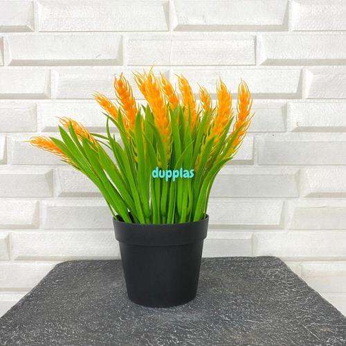 Jual Tanaman Artificial Daun Rumput Bunga Gandum Artificial Pot Hitam ...