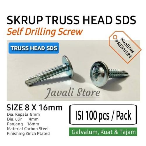 Jual Baut Skrup Truss Head SDS Self Drilling Screw 8 X 16mm 100 pcs ...