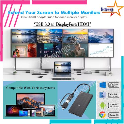 Jual Multi Monitor Extend 8 Display (Tampil Berbeda) USB 3.0 to HDMI 4K ...