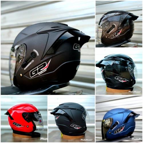 Jual HELM G2 OPTIMAX HALF FACE SOLID+SPOILER DOUBLE VISOR - Hitam ...