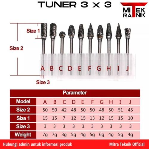Jual 1pcs rotary bur mata bor tuner porting polish 3 x 6 carbide ...