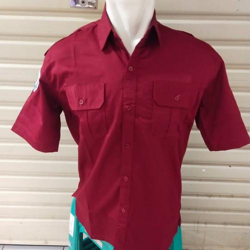 Jual Kemeja PDH Maroon Seragam PDH Maroon Polos Lengan Pendek Pria ...
